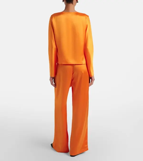 LESET Barb Satin Wide-leg Pants - Orange