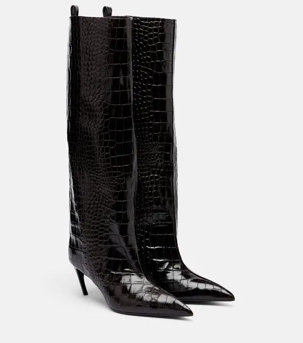 Attico Lea Croc-effect Leather Knee-high Boots - Brown