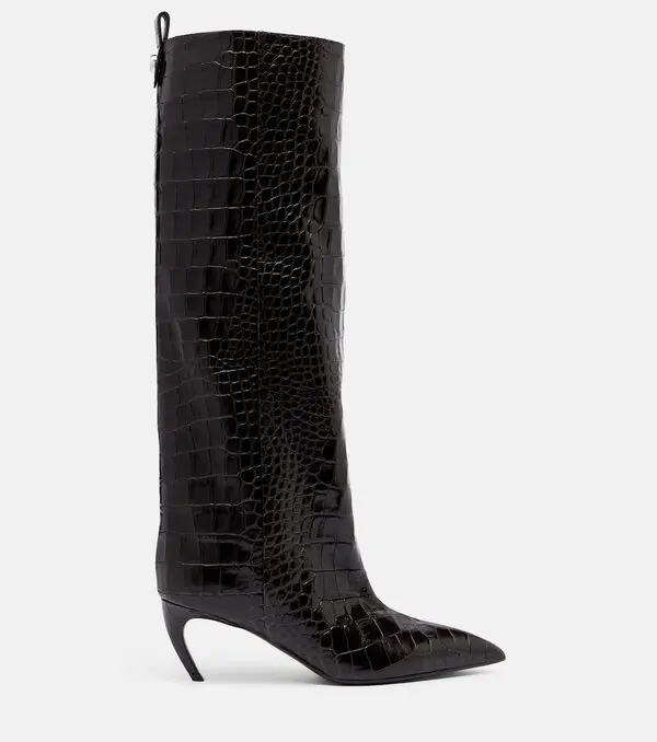 Attico Lea Croc-effect Leather Knee-high Boots - Brown