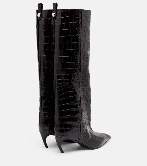 Attico Lea Croc-effect Leather Knee-high Boots - Brown