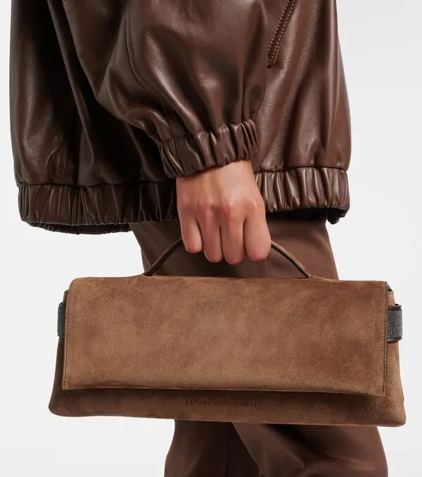 Brunello Cucinelli Small Suede Top-handle Bag - Brown