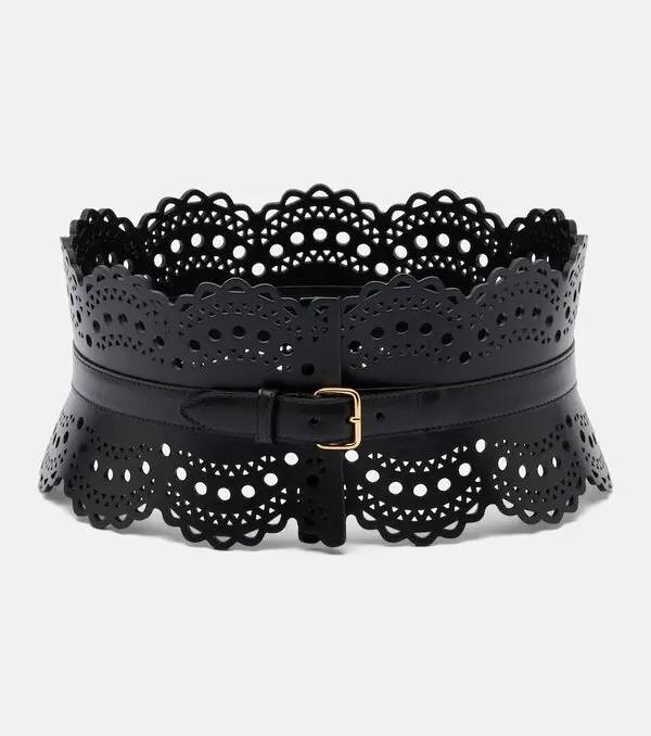 Alaïa Vienne Wave Leather Belt - Black