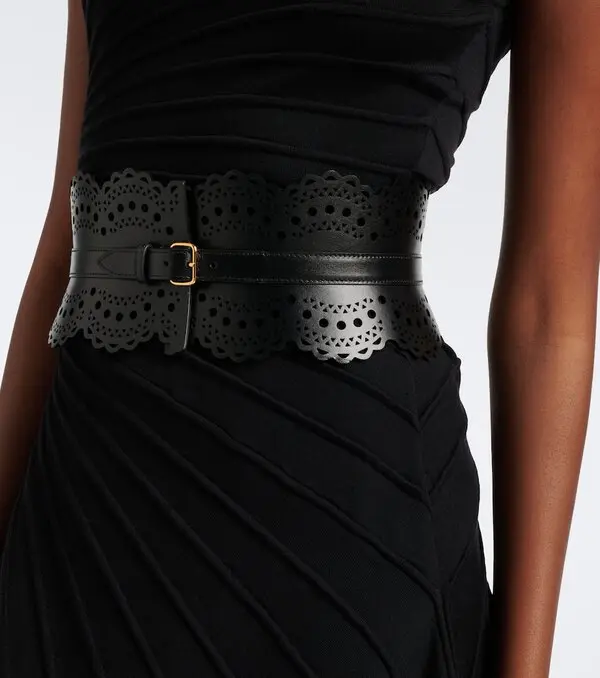 Alaïa Vienne Wave Leather Belt - Black