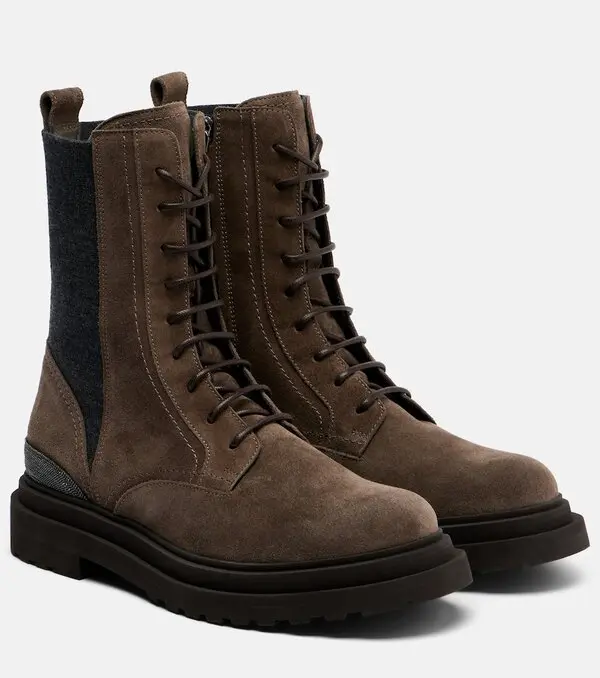 Brunello Cucinelli Monili Suede Lace-up Boots - Brown