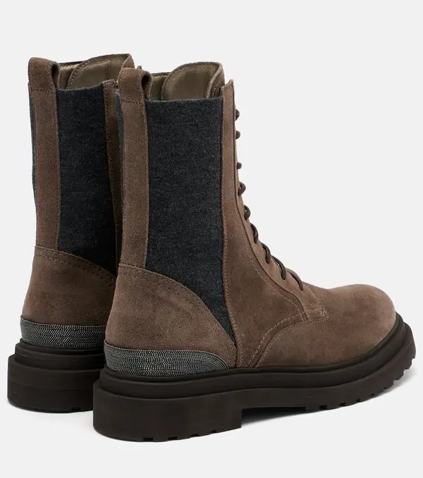 Brunello Cucinelli Monili Suede Lace-up Boots - Brown