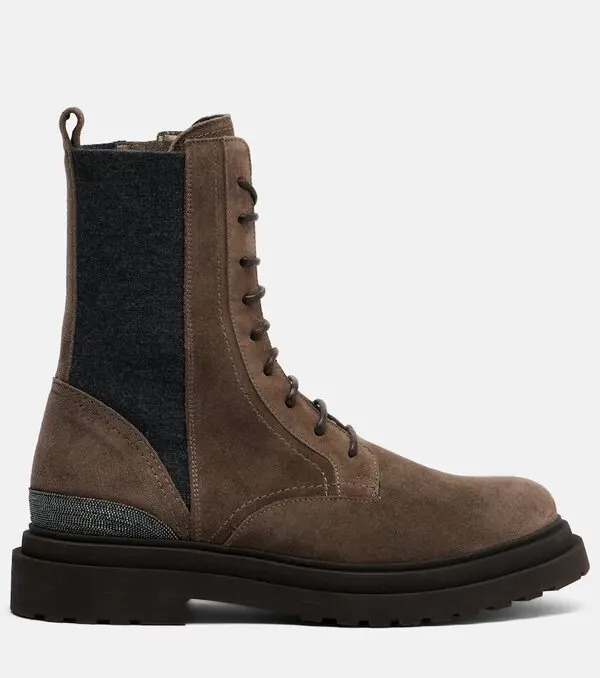 Brunello Cucinelli Monili Suede Lace-up Boots - Brown