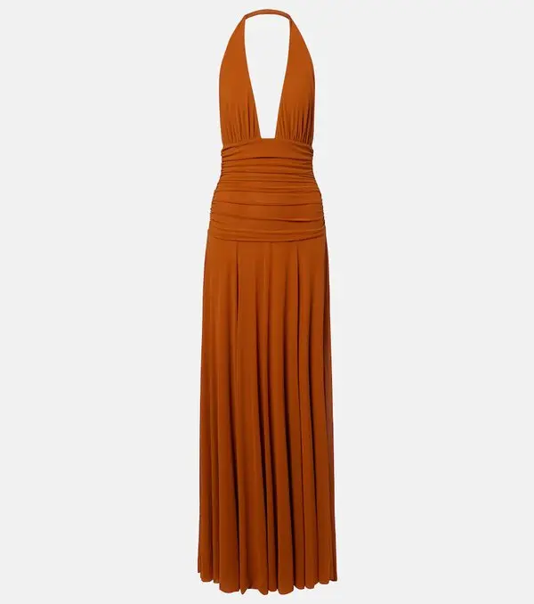 Staud Alessandra Halterneck Mesh Maxi Dress - Orange
