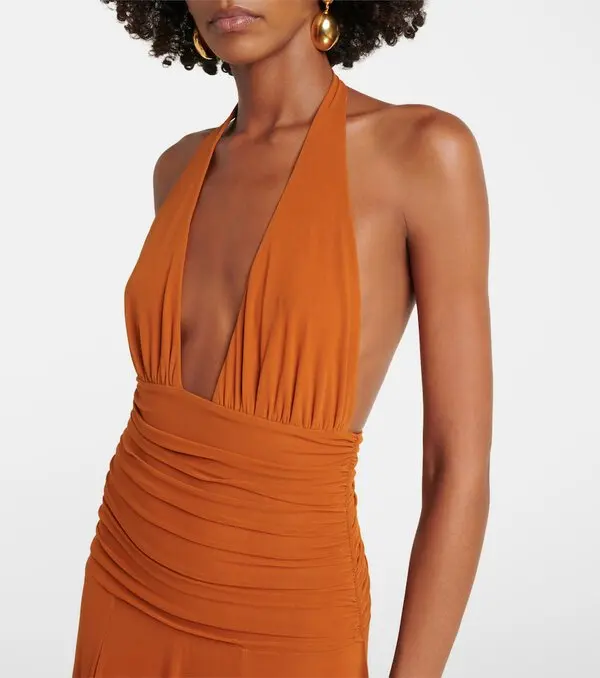 Staud Alessandra Halterneck Mesh Maxi Dress - Orange