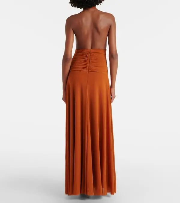 Staud Alessandra Halterneck Mesh Maxi Dress - Orange