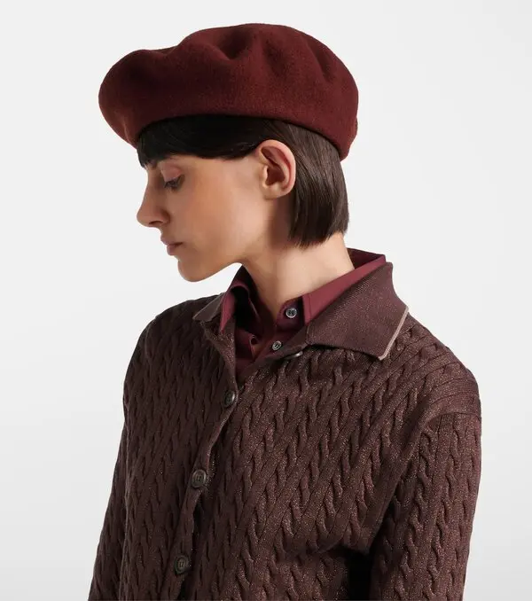 Brunello Cucinelli Monili Wool Beret - Brown