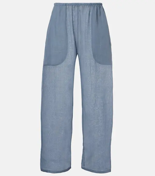 LESET Niko Cropped Wide-leg Ramie Pants - Blue