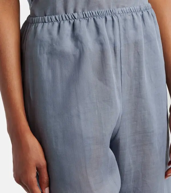 LESET Niko Cropped Wide-leg Ramie Pants - Blue