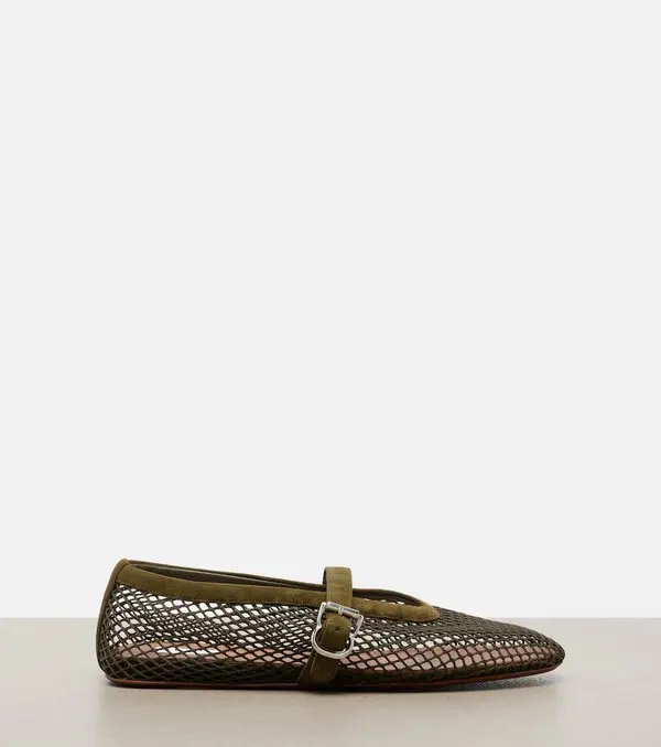 Alaïa Suede-trimmed Fishnet Ballet Flats