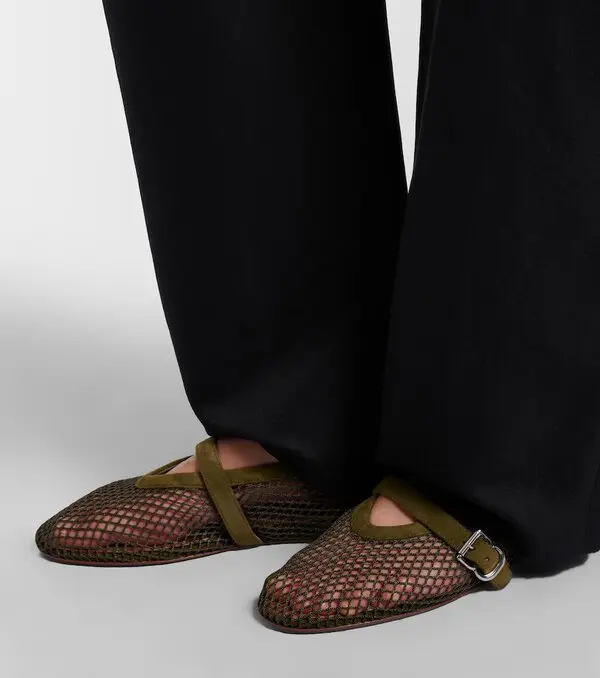 Alaïa Suede-trimmed Fishnet Ballet Flats