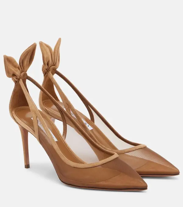 AQUAZZURA Bow Tie Mesh Pumps - Beige
