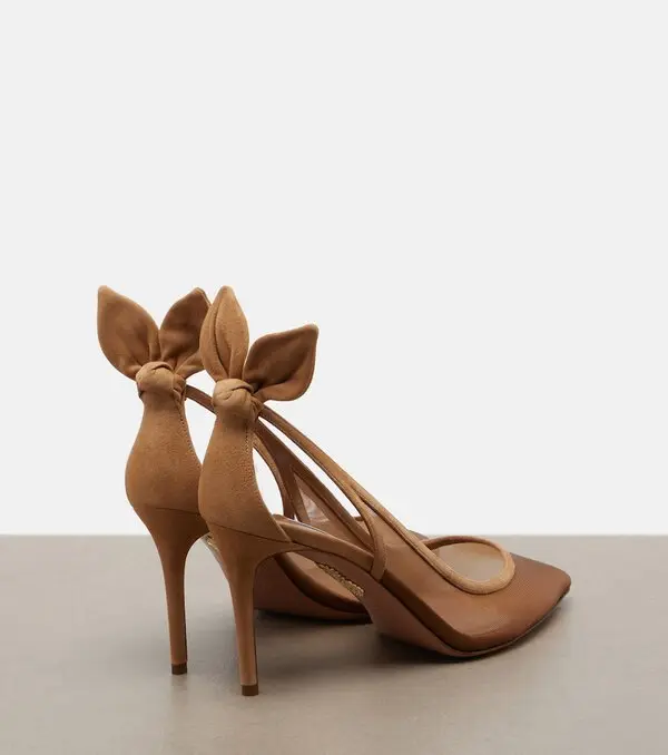AQUAZZURA Bow Tie Mesh Pumps - Beige