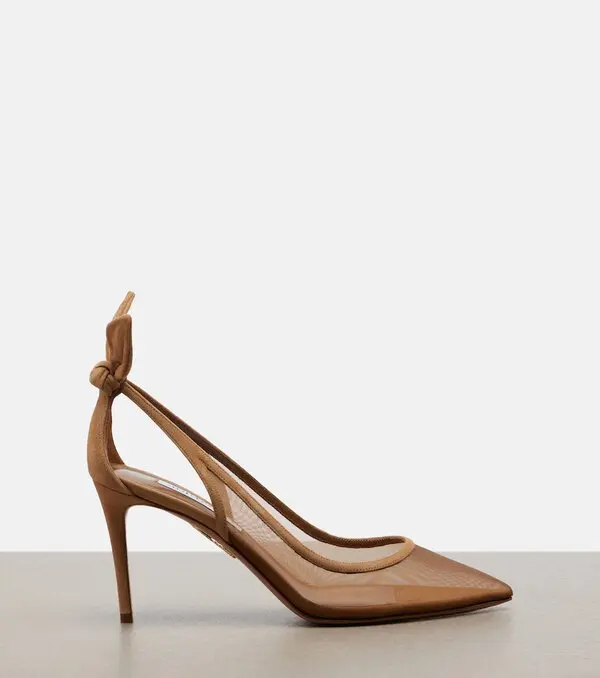 AQUAZZURA Bow Tie Mesh Pumps - Beige