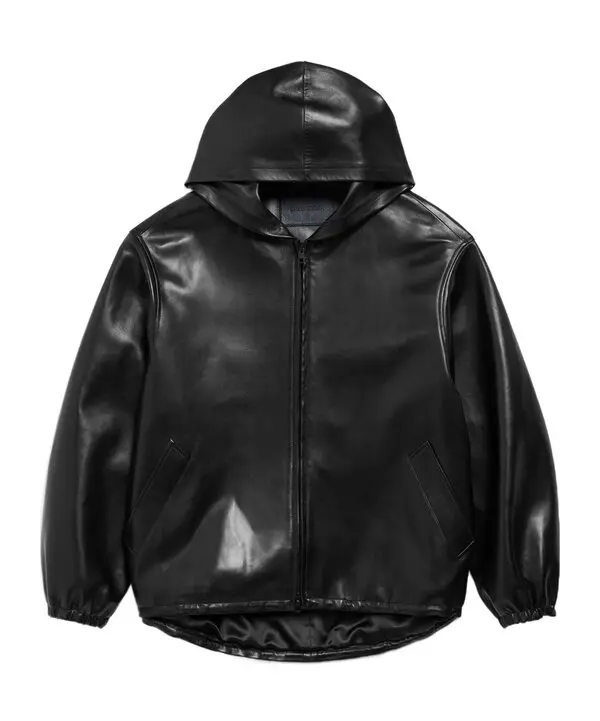 Balenciaga Oversized Hooded Leather Jacket - Black
