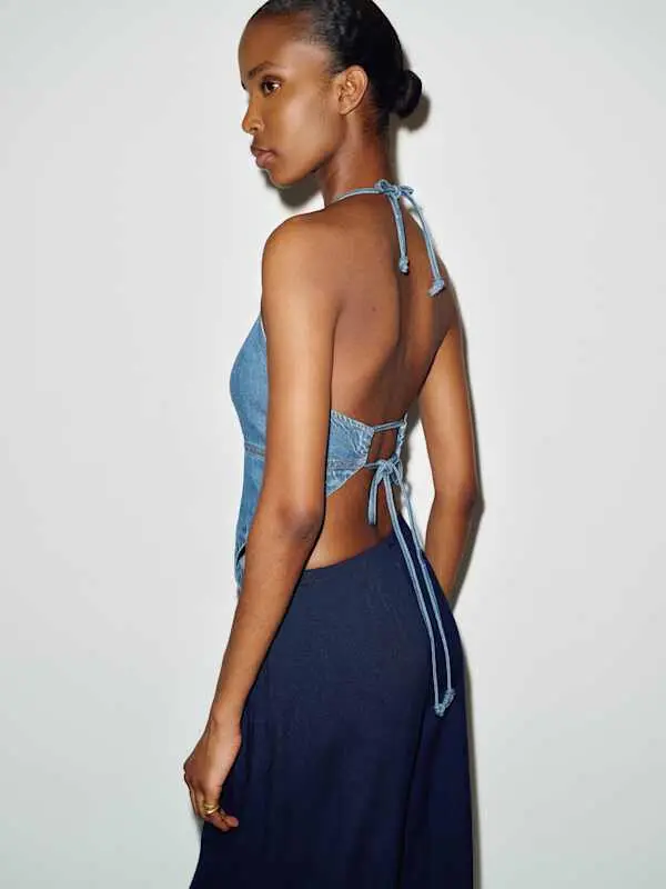 REFORMATION Dana Denim Halter Top