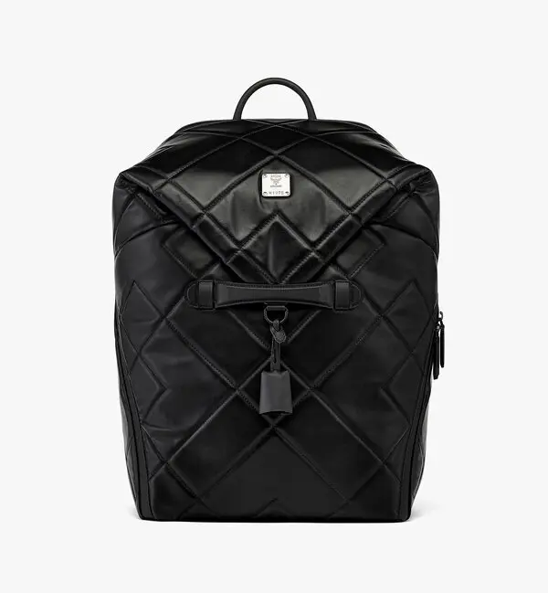 Mcm Aren Backpack In Diamond Quilted Leather - Black