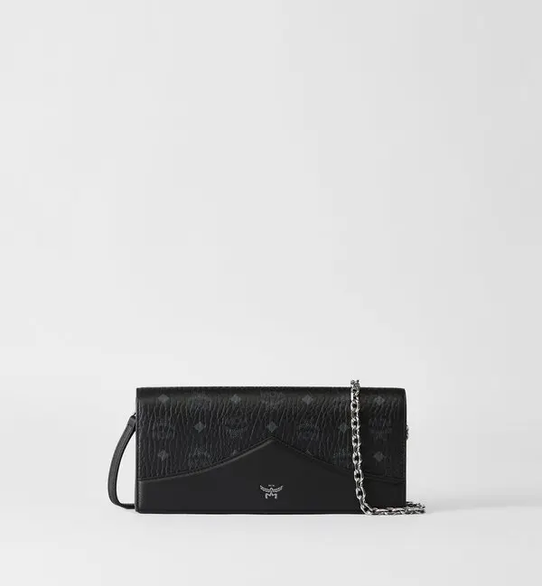 Mcm Visetos Monogram Canvas Clutch With Chain Strap - Black