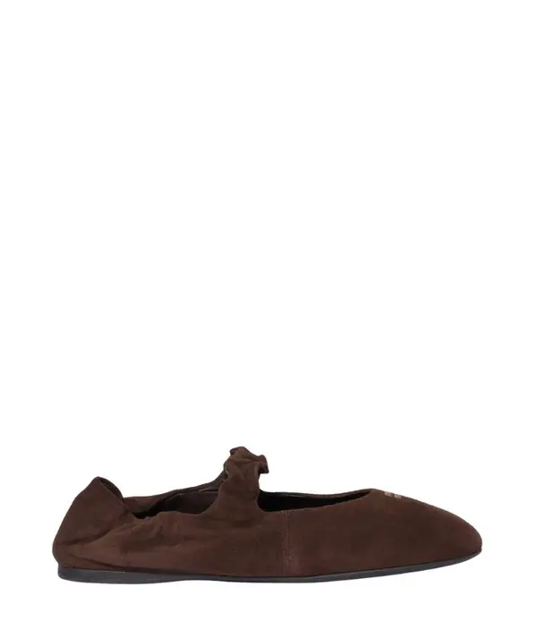 Miu Miu Ruched Suede Ballerinas With Elastic Strap - Dark Brown