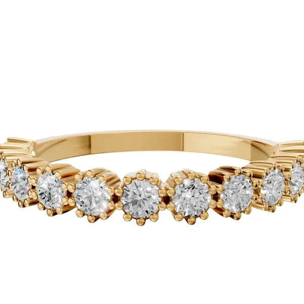 AYA FINE JEWELRY 0.58 Ctw Round Brilliant Diamond Half Eternity Wedding Band In Prong Setting 14k Gold Anniversary Ring - Yellow