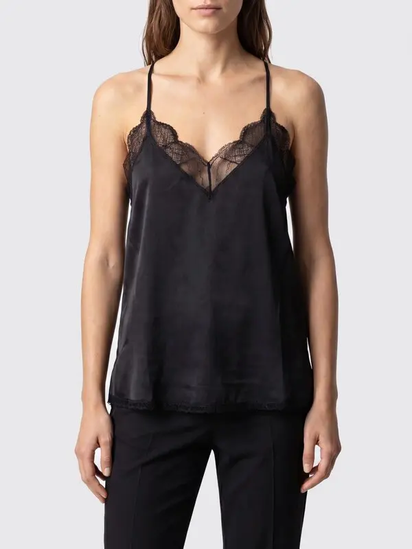 Zadig&Voltaire Silk Top With Lace Inserts - Black
