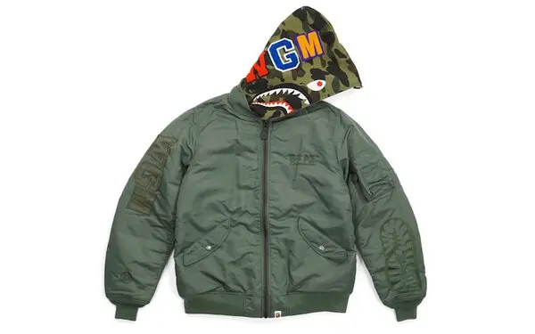 A BATHING APE Military Rock Star 1st Camo Convertible Shark Ma1 Bomber Jacket - Green/olive