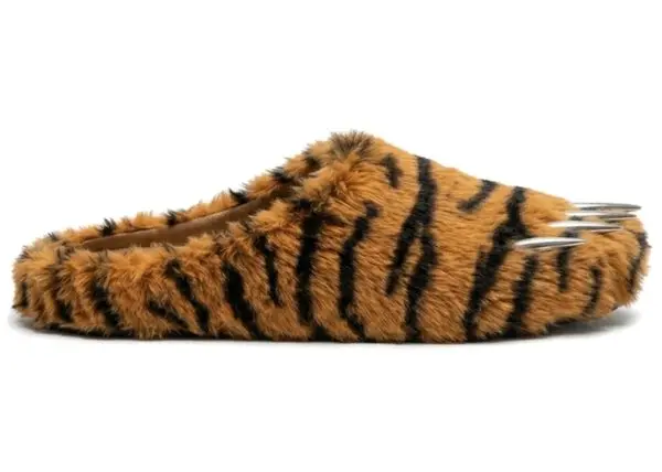 BRAVEST STUDIOS X Glo Gang Tiger Print Faux Fur Claw Mule - Glorange