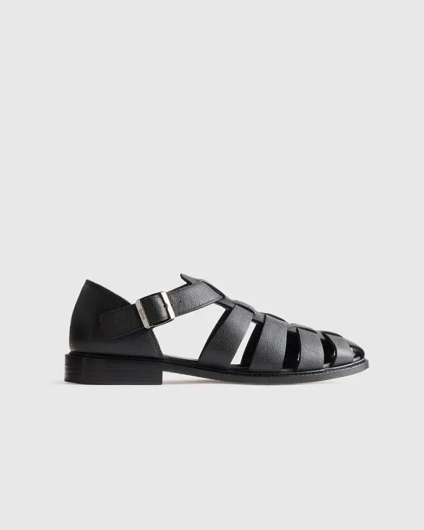 Quince Calfskin Leather Fisherman Sandal - Black