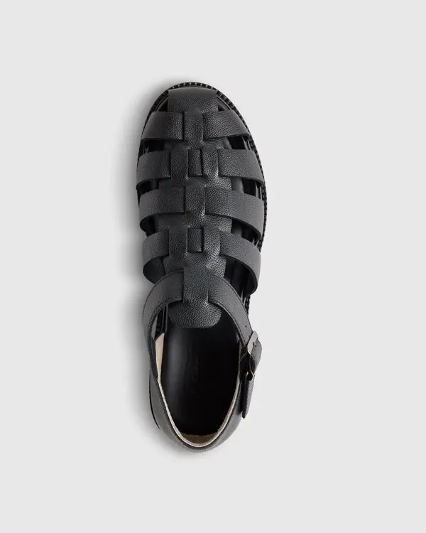 Quince Calfskin Leather Fisherman Sandals - Black