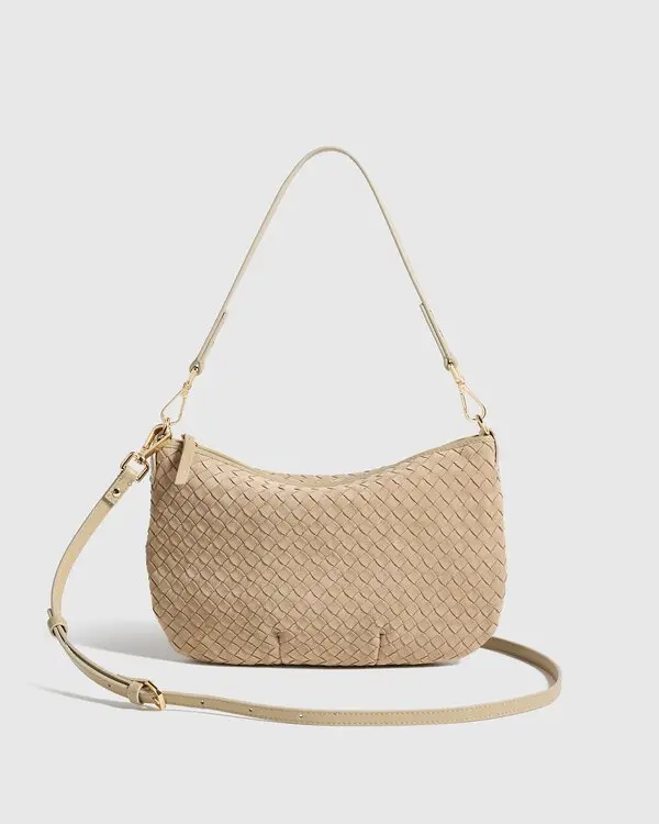 Quince Suede Handwoven Mini Shoulder Bag - Sand