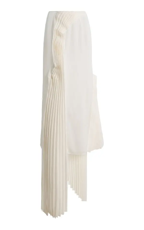 Tove Perle Pleated Silk Midi Skirt - Ivory