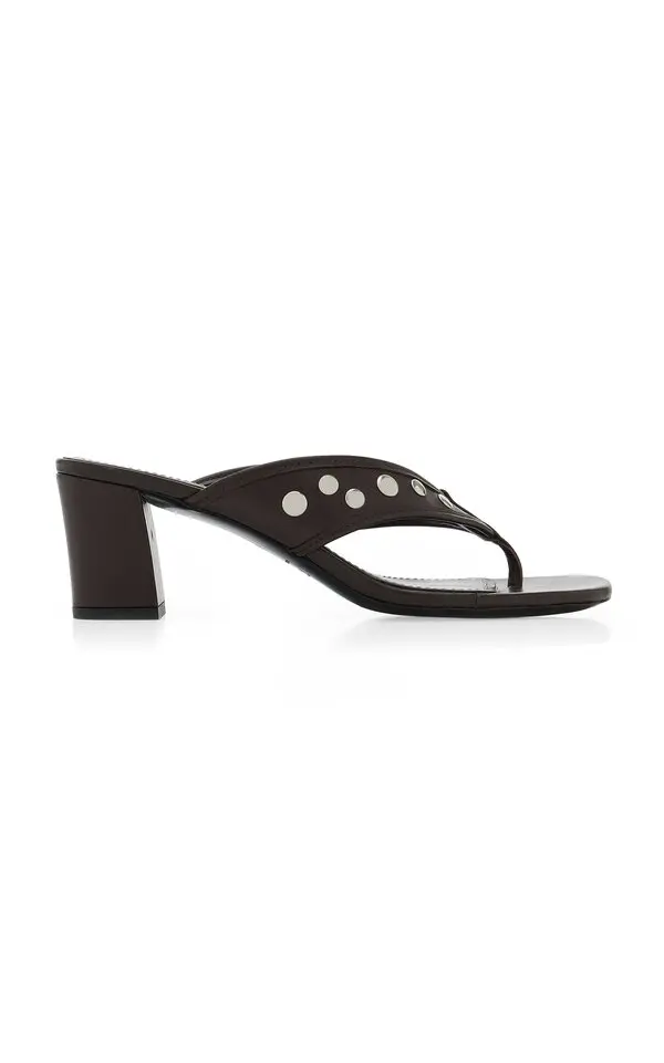 Staud Nova Studded Leather Thong Sandals - Brown