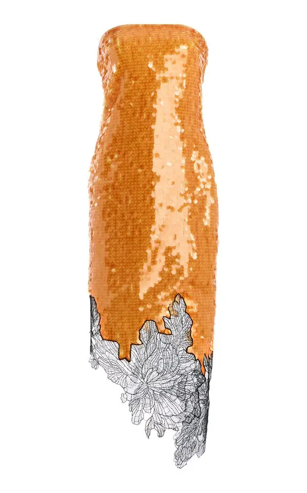 SIRAPOP Keenan Strapless Sequin Dress With Lace Appliqu