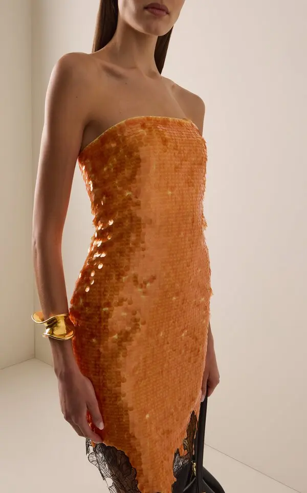 SIRAPOP Keenan Strapless Sequin Dress With Lace Appliqu