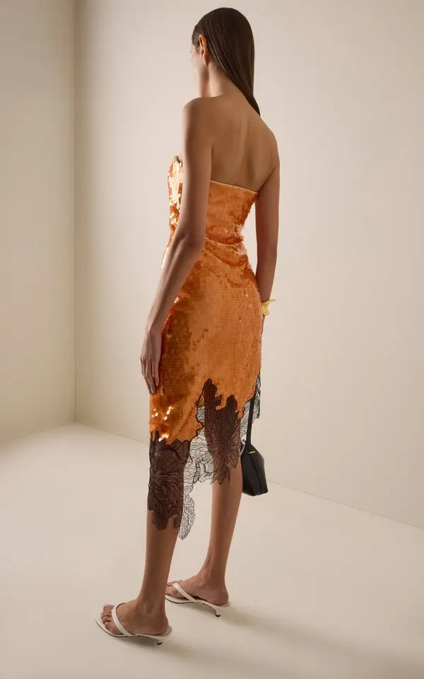 SIRAPOP Keenan Strapless Sequin Dress With Lace Appliqu