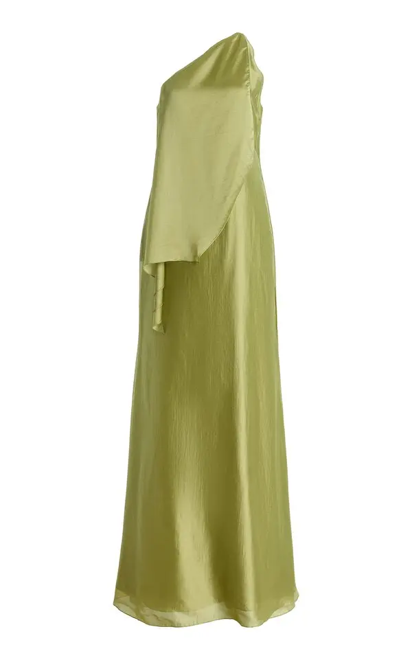 SIRAPOP Velma One-shoulder Draped Organza Maxi Dress - Green