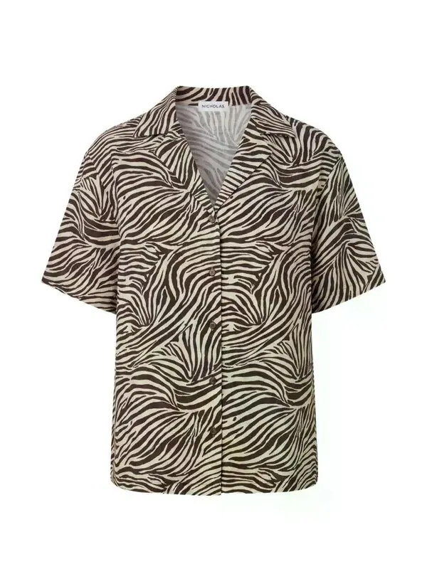 NICHOLAS Sonora Zebra Print Cropped Shirt - Brown