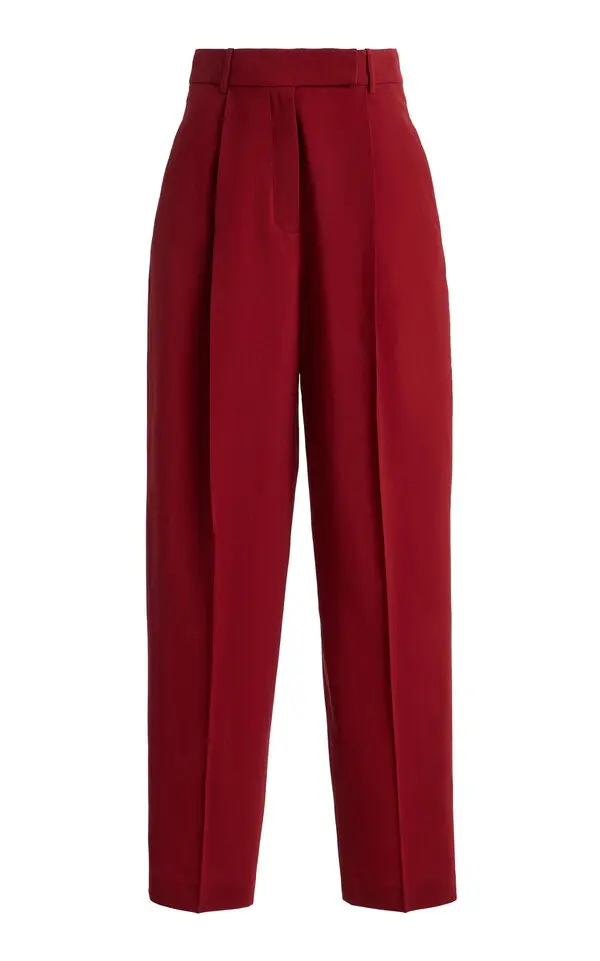 RÓHE Daria Pleated Wool Tape Trousers - Red