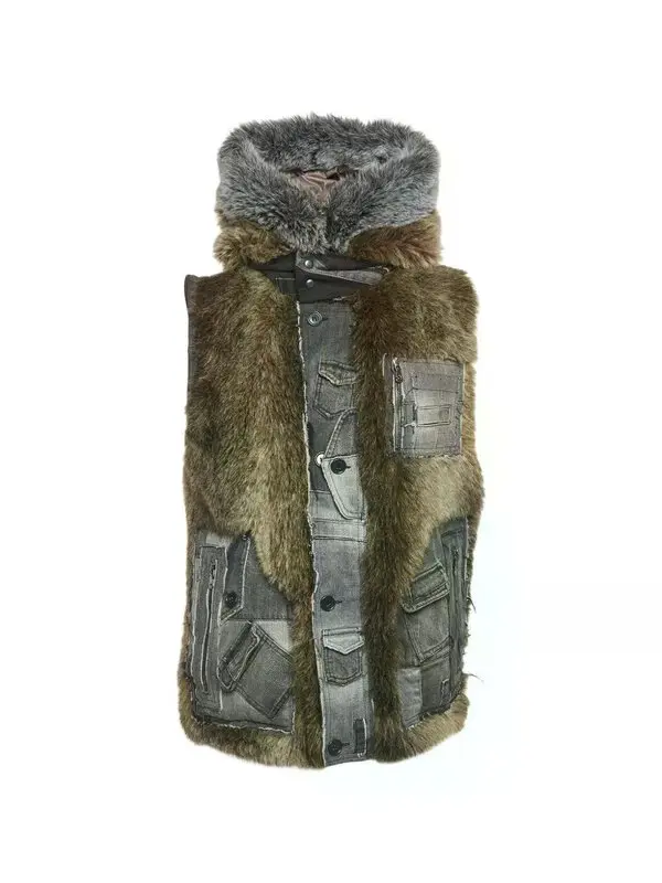 Dolce & Gabbana Sleeveless Fur-trimmed Denim Jacket - Grey