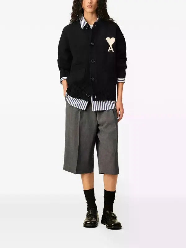 AMI Paris Wool Cardigan With De Coeur Intarsia