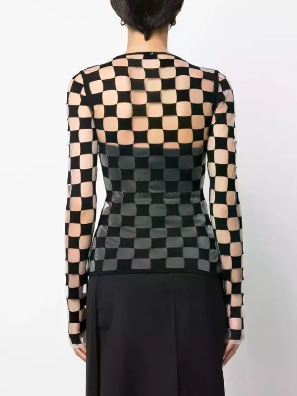 Sportmax Checkerboard-print Long-sleeve Top