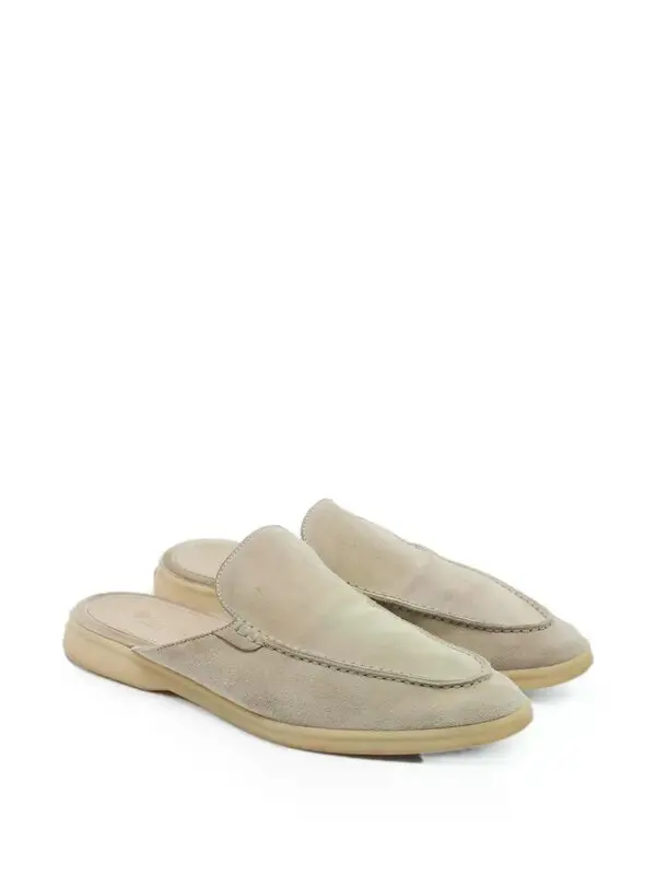 Loro Piana Suede Babouche Charms Walk Flat Mules - Grey