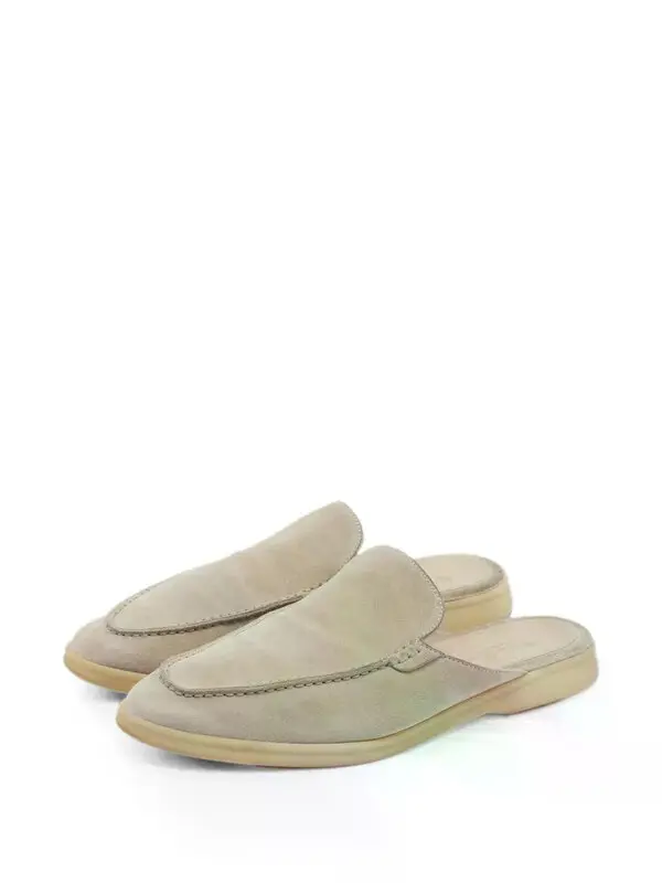 Loro Piana Suede Babouche Charms Walk Flat Mules - Grey