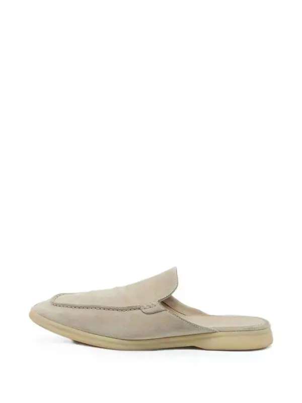 Loro Piana Suede Babouche Charms Walk Flat Mules - Grey