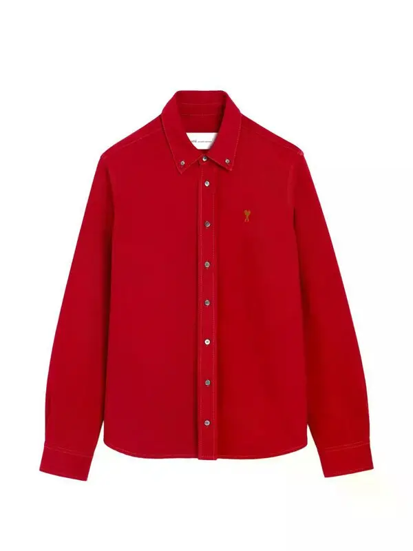 AMI Paris Cotton Button-down Shirt With De Coeur Embroidery