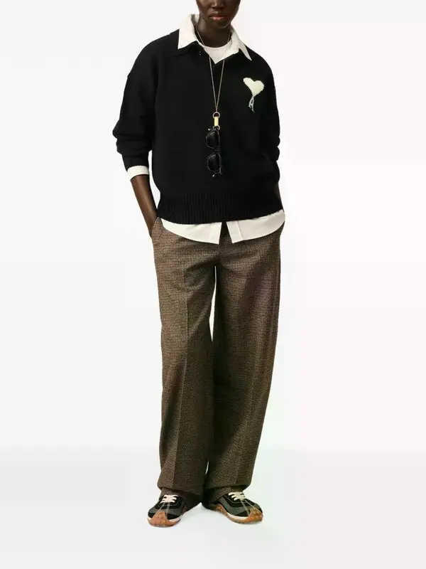 AMI Paris Wool Polo With De Coeur Intarsia