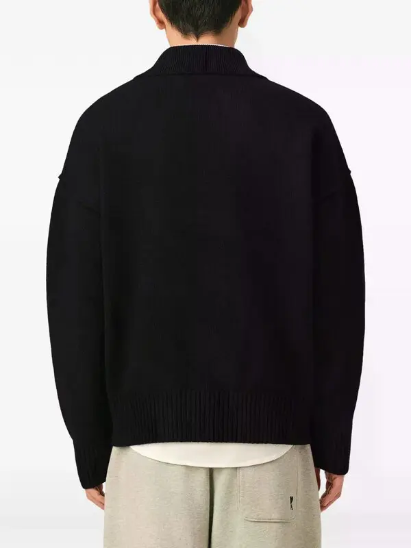 AMI Paris Wool Polo With De Coeur Intarsia